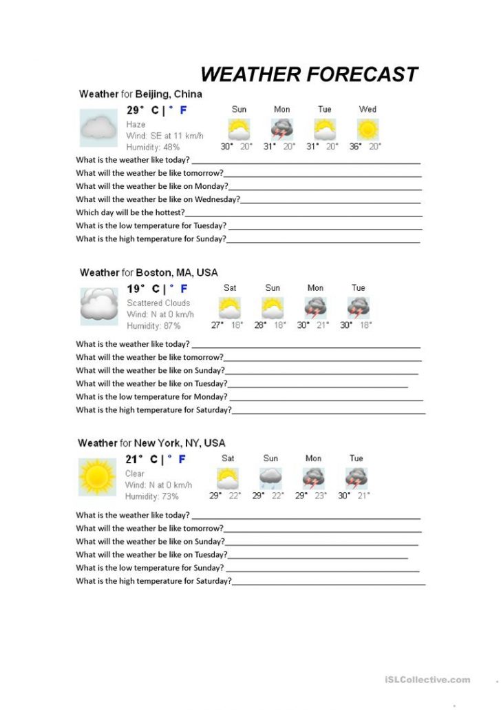 23 Free Esl Forecast Worksheets | Free Printable Weather Map Worksheets ...