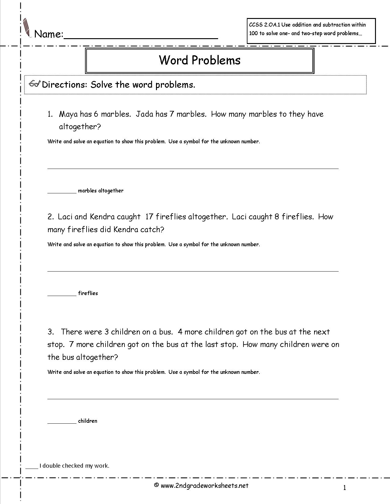 Grade 2 Addition Word Problem Worksheets 1 3 Digits K5 Learning