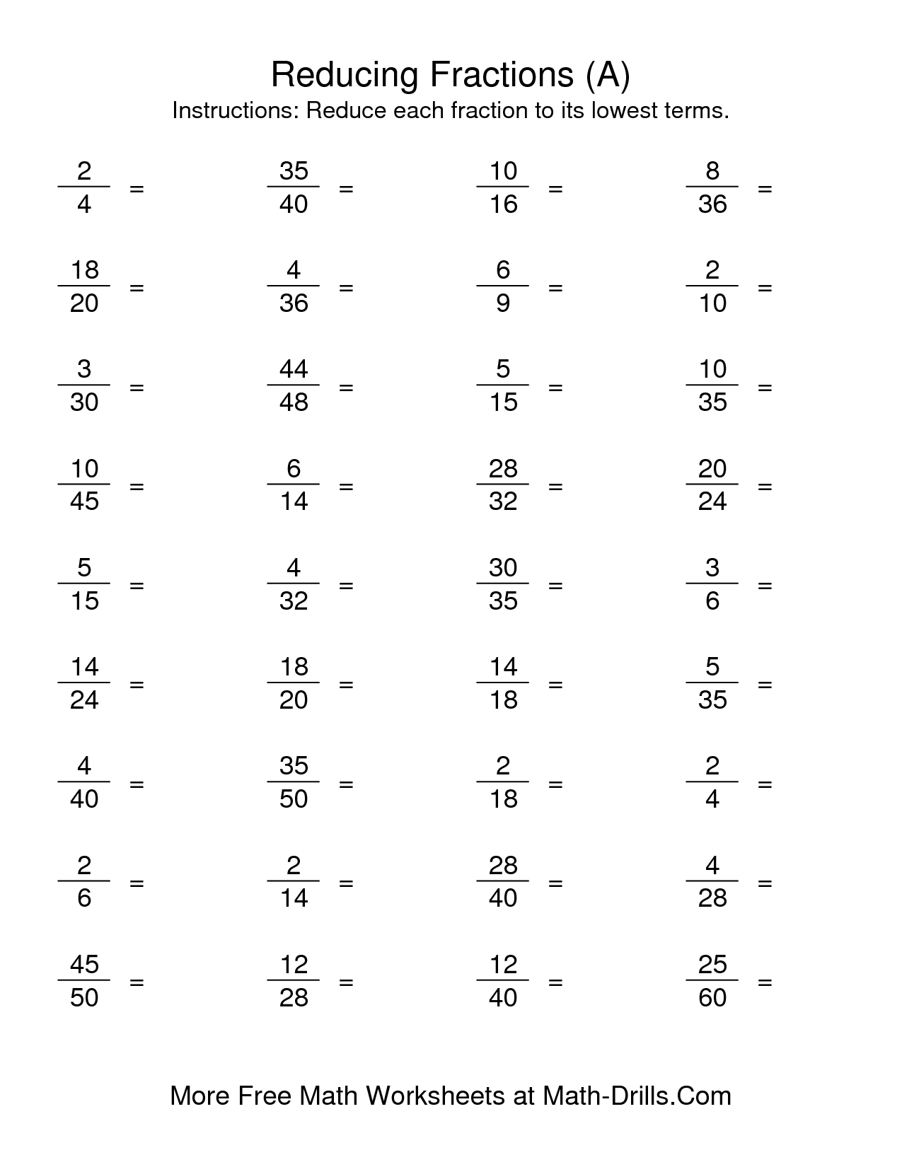 Free Printable Simplifying Fractions Worksheets Printable Worksheets