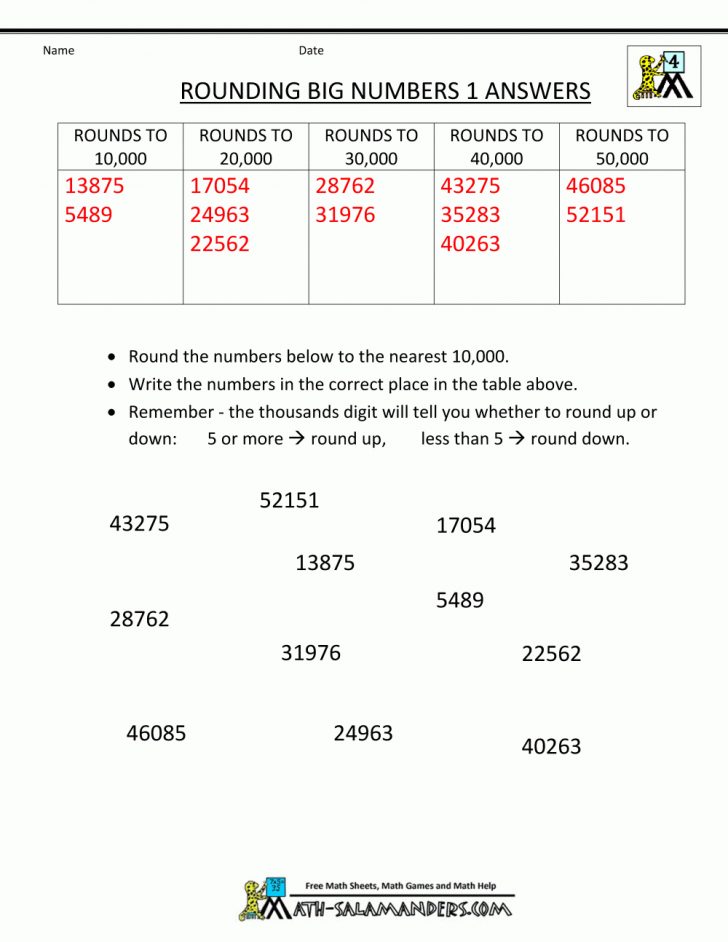 4Th Grade Math Worksheets: Reading, Writing And Rounding Big Numbers ...