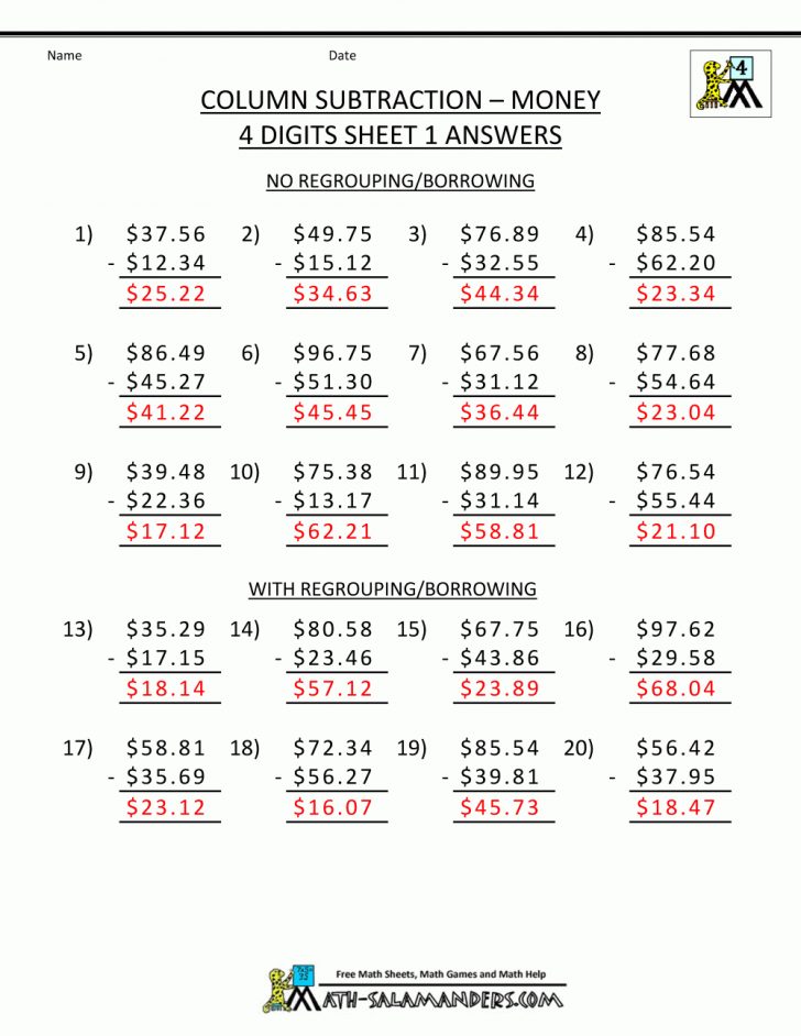 4Th Grade Subtraction Worksheets | 4Th Grade Subtraction Worksheets ...