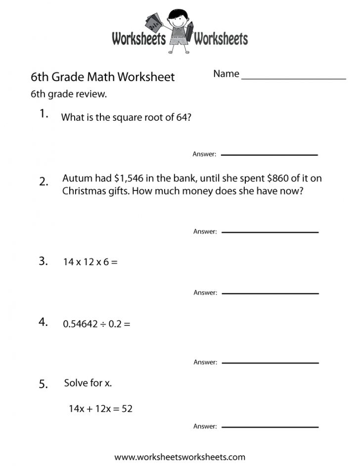 6 Grade Math Worksheets | Sixth Grade Math Practice Worksheet - Free ...