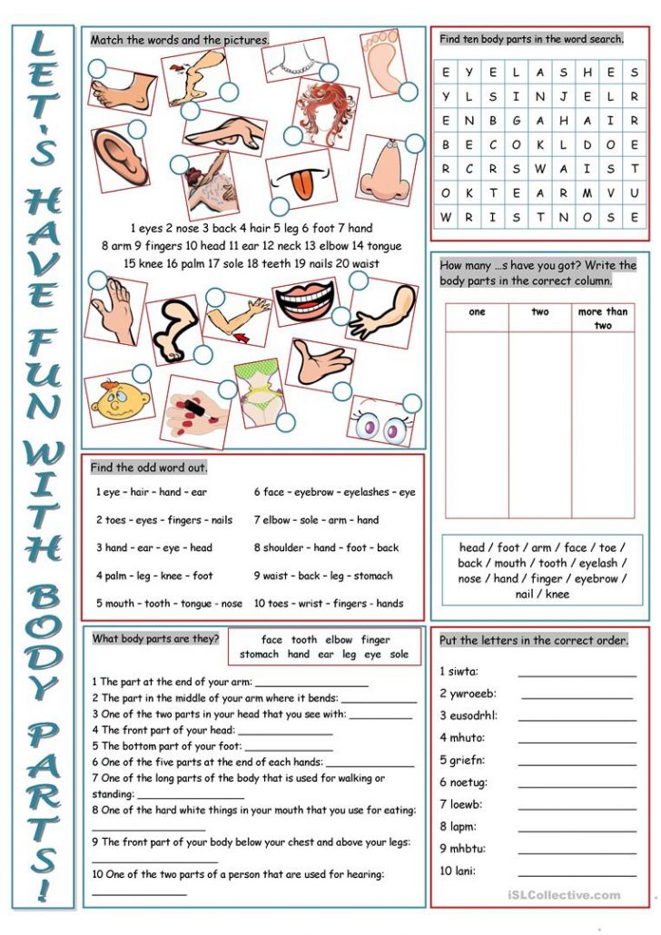 926 Free Esl Body Parts Worksheets | Free Printable Worksheets ...