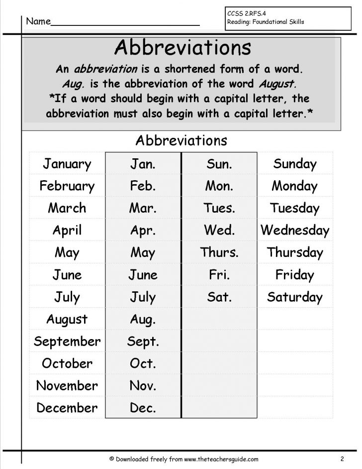 Abbreviations Worksheets From The Teacher's Guide | Free Printable ...