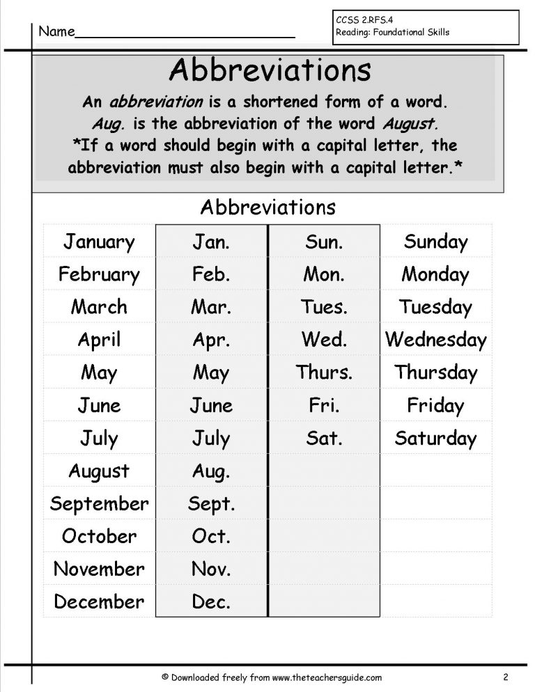 Abbreviations Worksheets From The Teacher's Guide | Free Printable ...