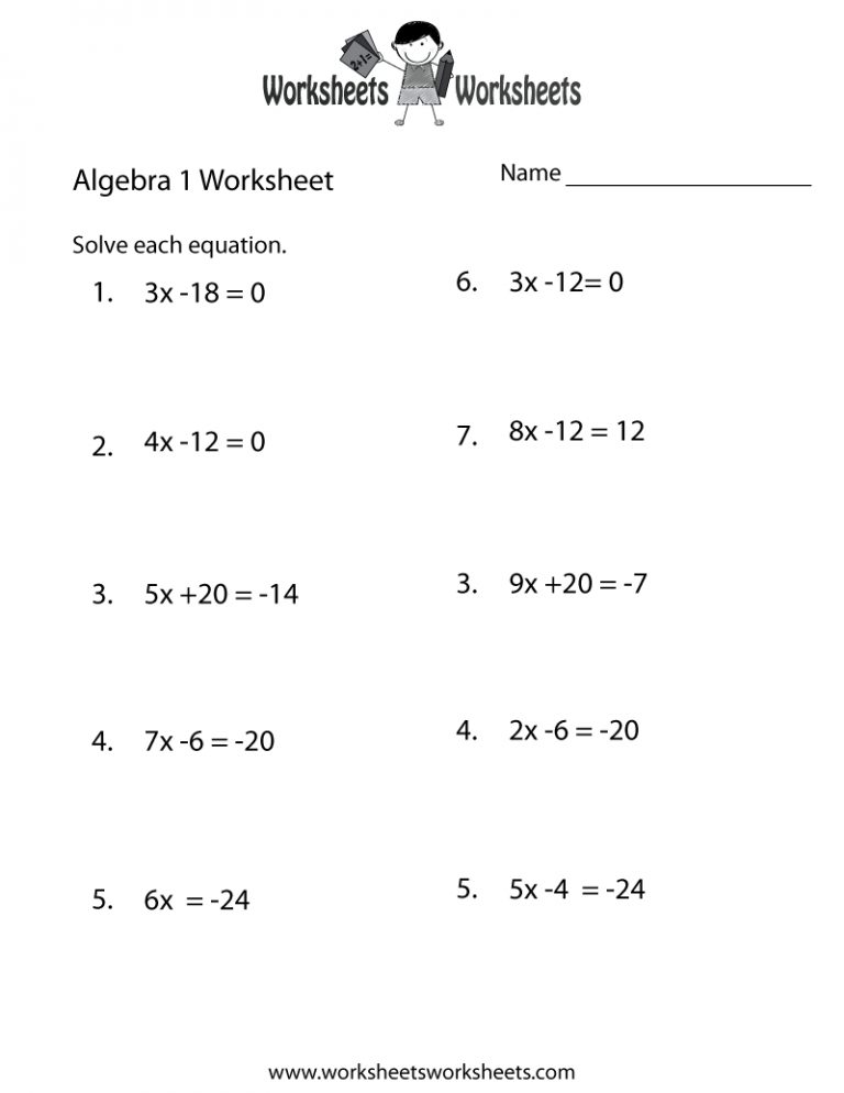 Algebra 1 Practice Worksheet Printable | Algebra Worksheets | Printable ...