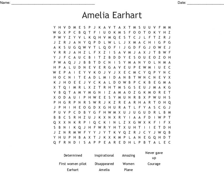 Amelia Earhart Word Search - Wordmint | Amelia Earhart Free Worksheets ...