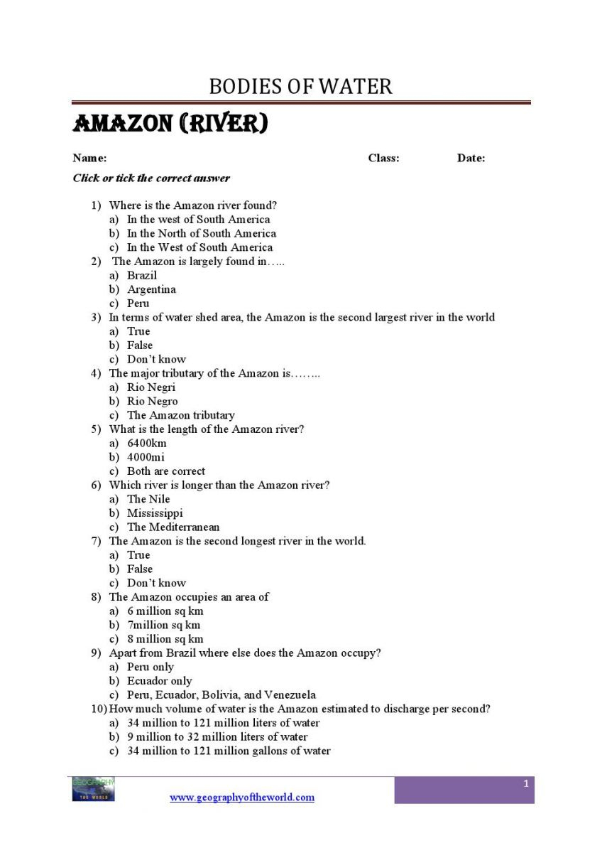Bodies Of Water Questions And Answers Geography Printable Worksheets Bodies Of Water Questions And Answers Geography Printable Worksheets