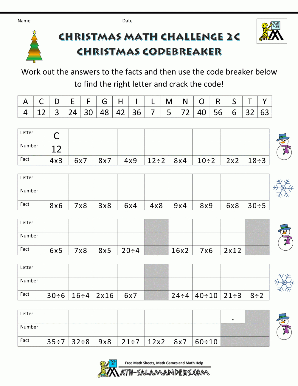 4th Grade Christmas Worksheets