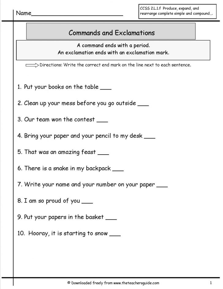 Command Or Exclamation Worksheet | Reading | Types Of Sentences | 3Rd ...