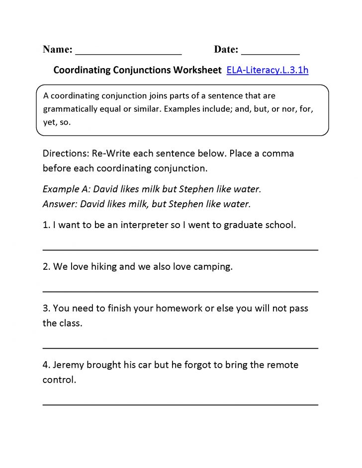 Coordinating Conjunctions Worksheet 1 (L.3.1) | L.3.1 | English | 3Rd ...
