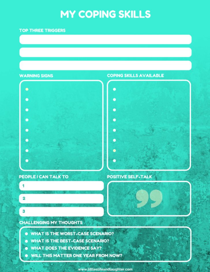 Coping Skills Worksheet For Kids | Counseling For Young Adults | Free ...