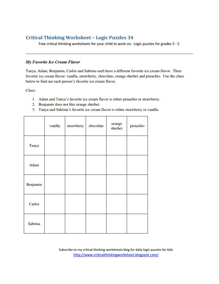 Critical Thinking Worksheet - Logic Puzzles 34.pdf - Logic Puzzles ...