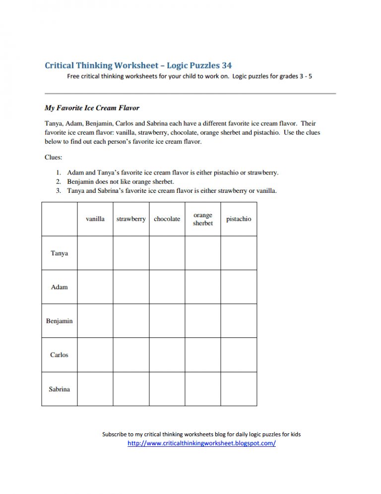 Critical Thinking Worksheet - Logic Puzzles 34.pdf - Logic Puzzles ...