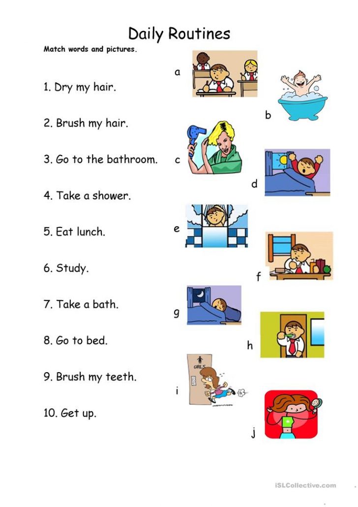 Daily Routines 1 - Match Worksheet - Free Esl Printable Worksheets ...