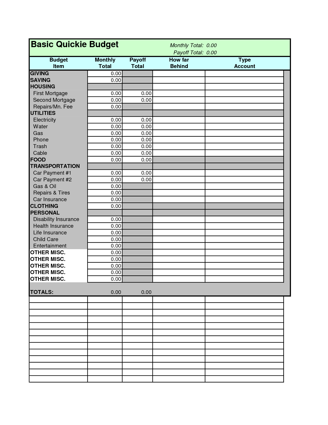 Monthly Budget Preadsheet Free Printable Worksheet Detailed Family