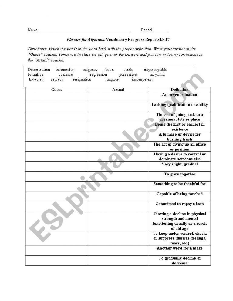 Flowers For Algernon Printable Worksheets - Printable Worksheets