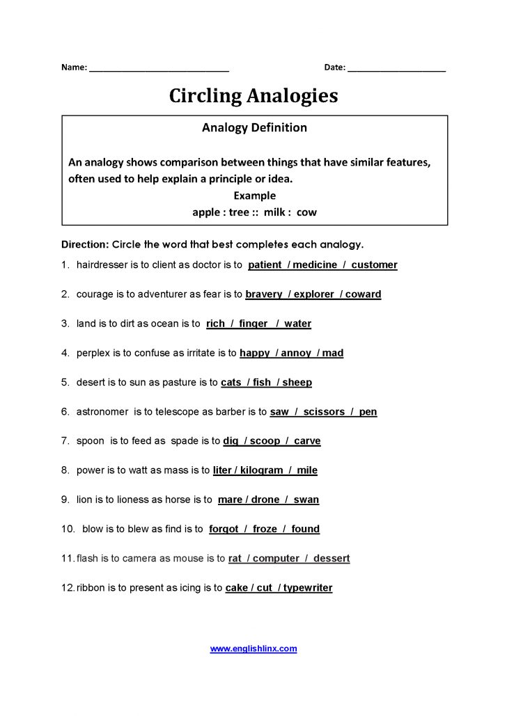 Englishlinx | Analogy Worksheets | Analogy Worksheets For Middle School ...