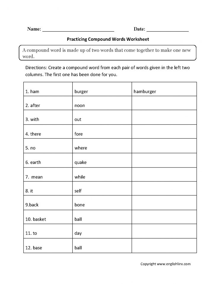 Englishlinx | Compound Words Worksheets | Free Printable Compound Word ...