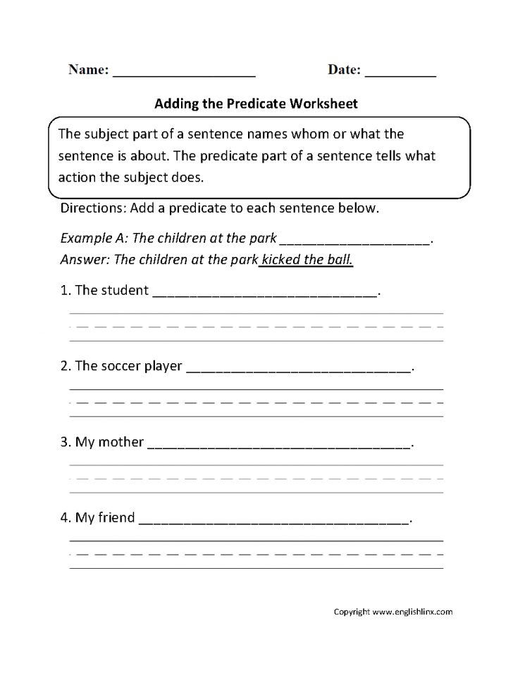 Englishlinx | Subject And Predicate Worksheets - Free Printable | Free ...