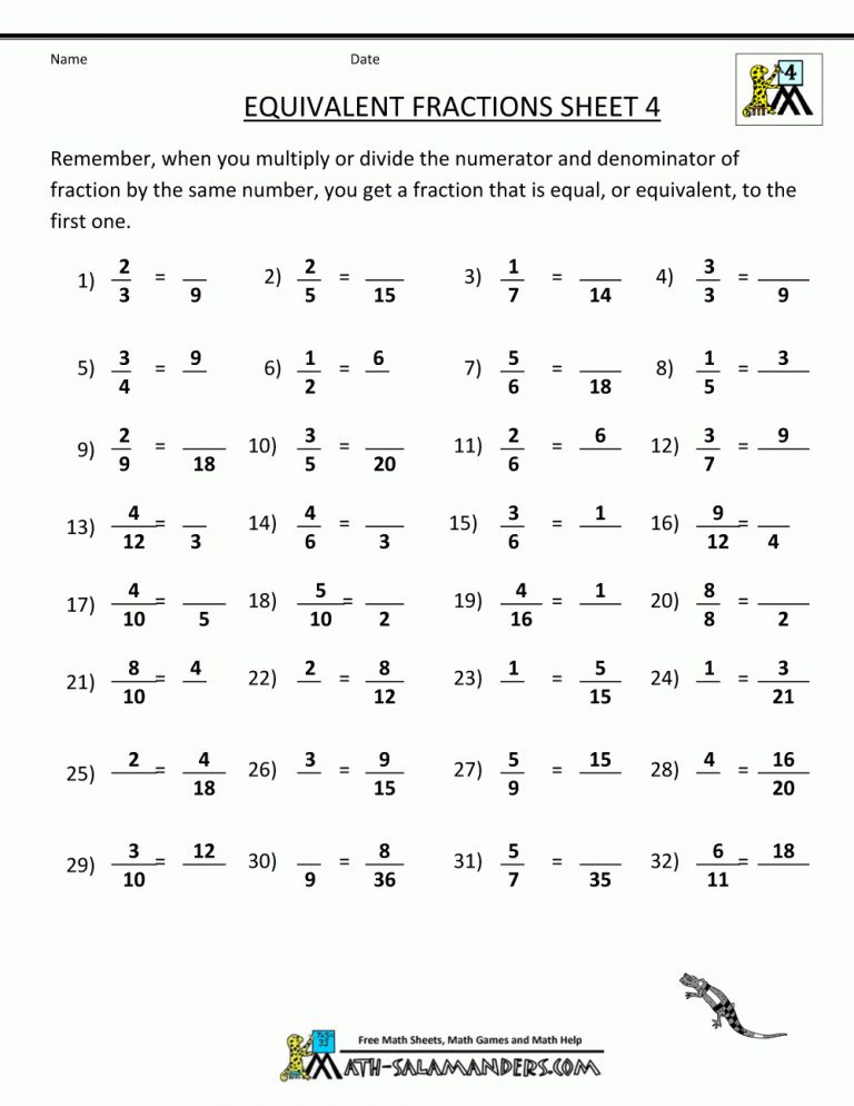 Equivalent Fractions Worksheets | Free Printable Fraction Worksheets ...