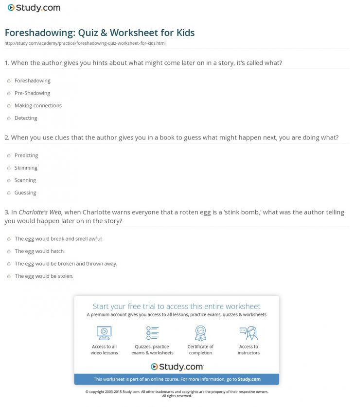 Foreshadowing: Quiz & Worksheet For Kids | Study | Foreshadowing ...