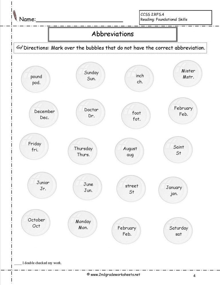 Free Abbreviation Worksheets And Printouts | Free Printable ...