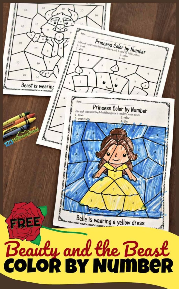Free Beauty And The Beast Colornumber Worksheets | Hs- Preschool | The ...