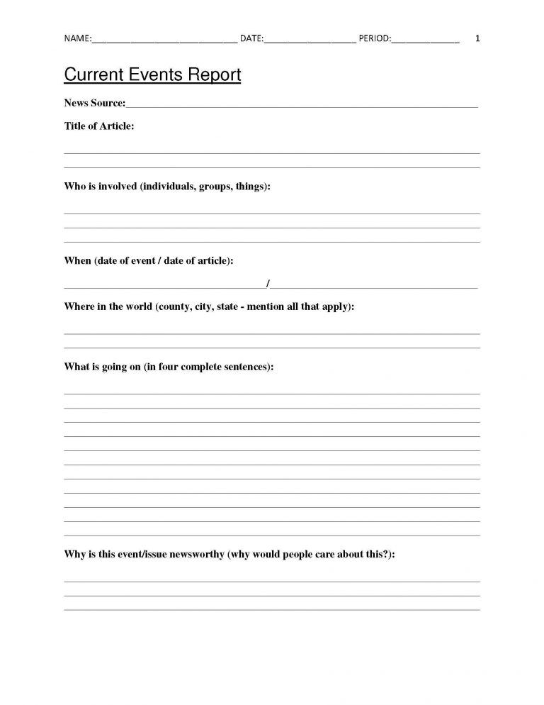 Free Current Events Report Worksheet For Classroom Teachers - Free ...