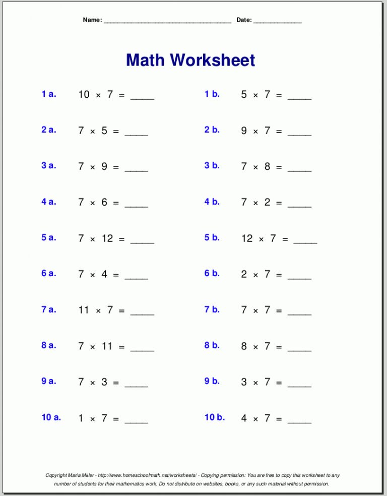 Free Math Worksheets | Year 7 Worksheets Free Printable - Printable ...