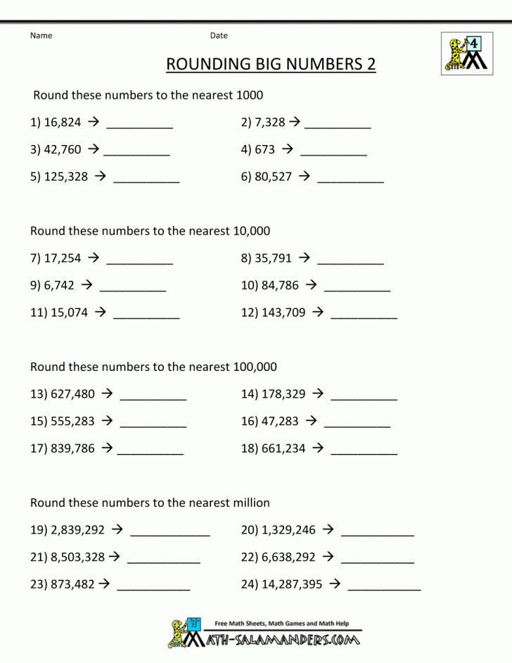 Free Place Value Worksheets Rounding Big Numbers 2 | 4Th Grade Math ...