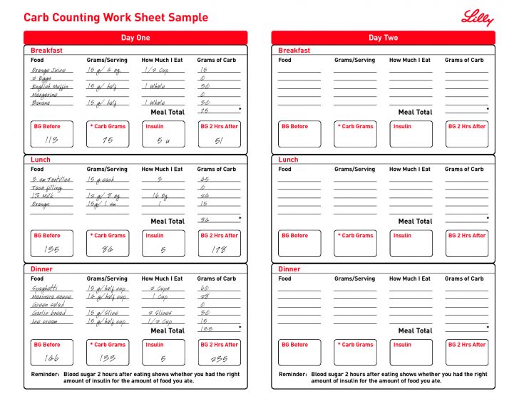 Free Print Carb Counter Chart | Carb Counting Work Sheet Sample | Free ...