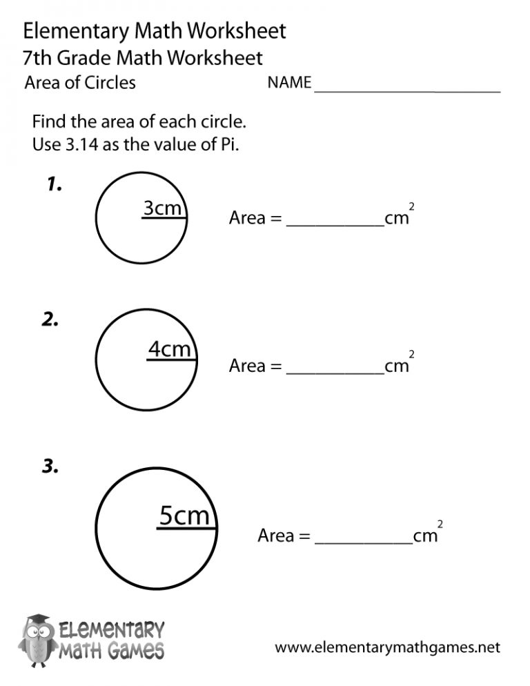 Free Printable Area Of Circles Worksheet For Seventh Grade | Free ...