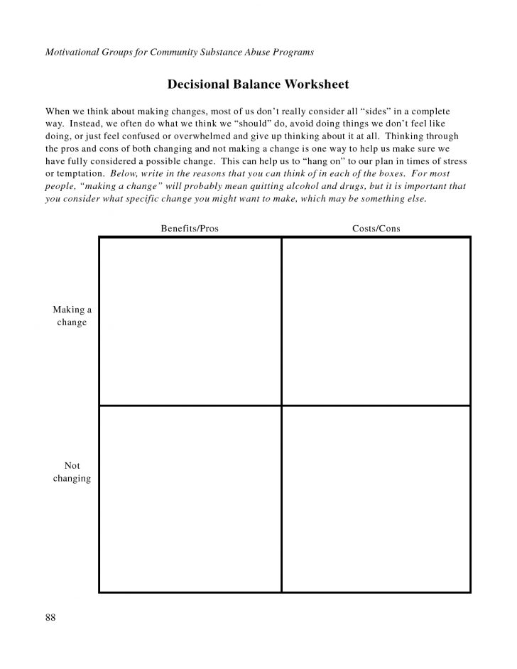 Free Printable Dbt Worksheets | Decisional Balance Worksheet - Pdf ...