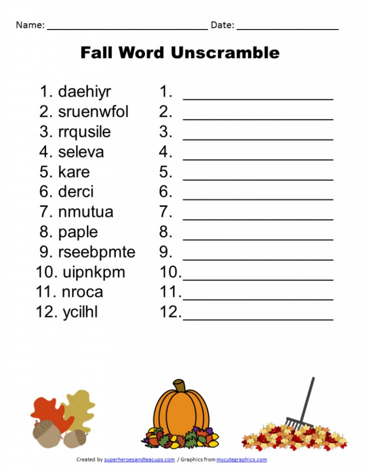 Free Printable - Fall Word Unscramble | Games For Senior Adults | Free ...
