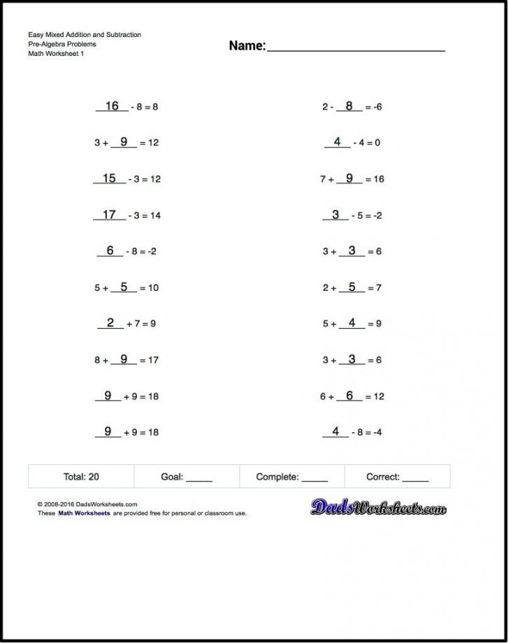 Free Printable Math Worksheets For Pre-Algebra Problems With Answer ...