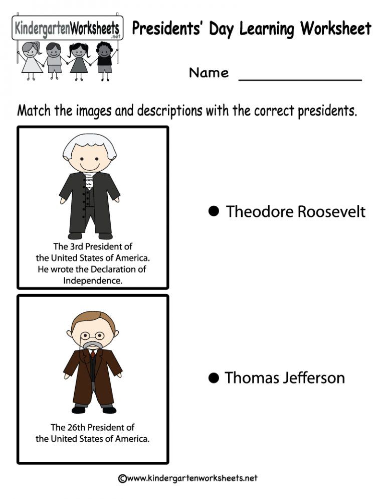 Free Printable Presidents' Day Learning Worksheet For Kindergarten ...
