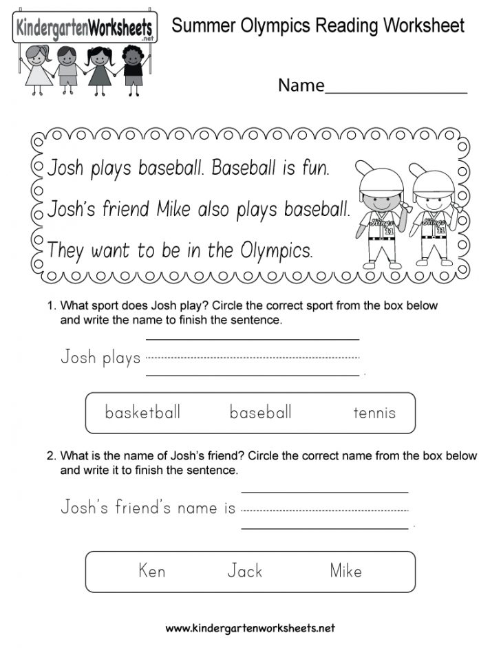 Free Printable Summer Olympics Reading Worksheet For Kindergarten ...