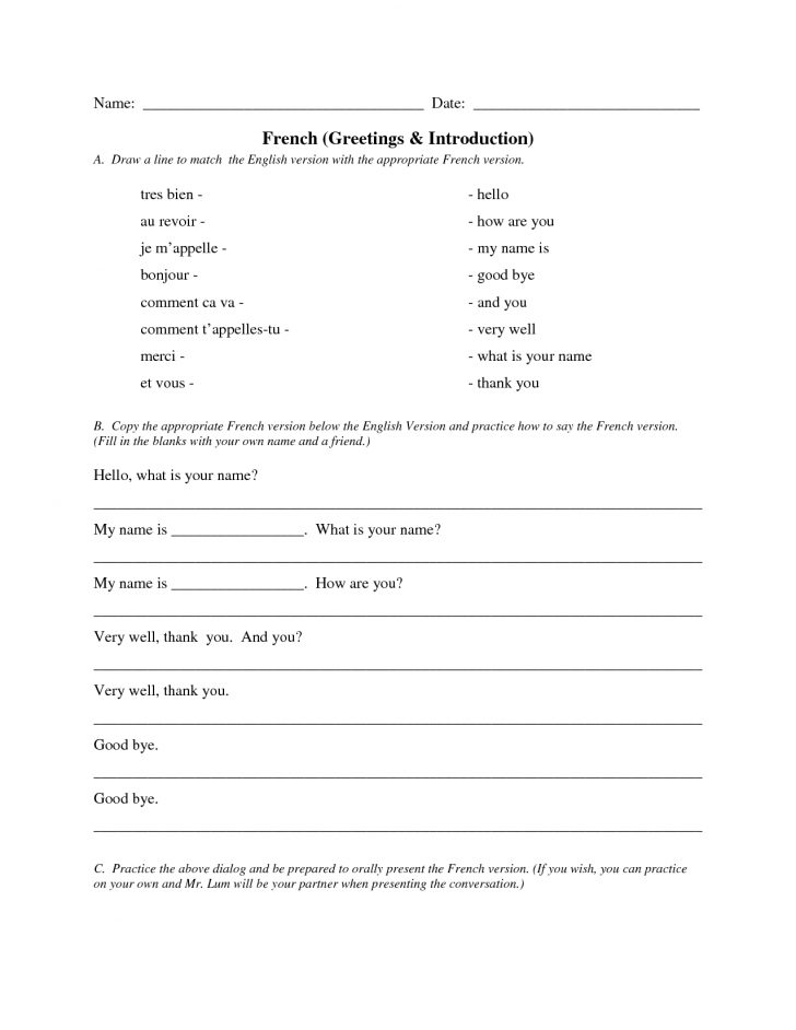 French Greetings Worksheet - Google Search | French Greeting And ...