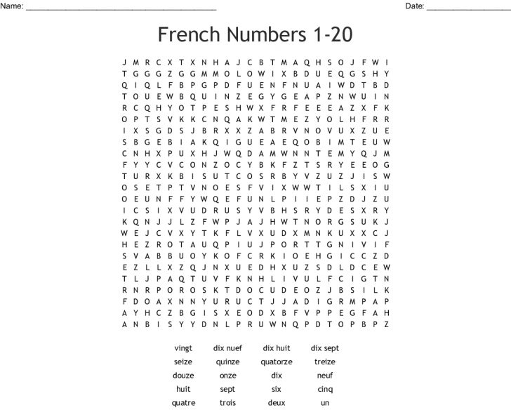 French Numbers 1-20 Word Search - Wordmint | French Numbers 1 20 ...