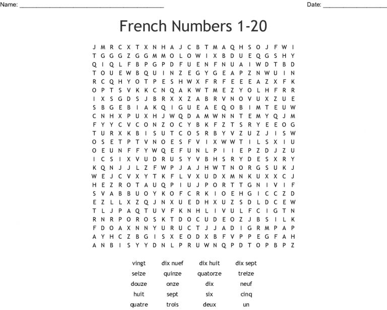 French Numbers 1-20 Word Search - Wordmint | French Numbers 1 20 ...