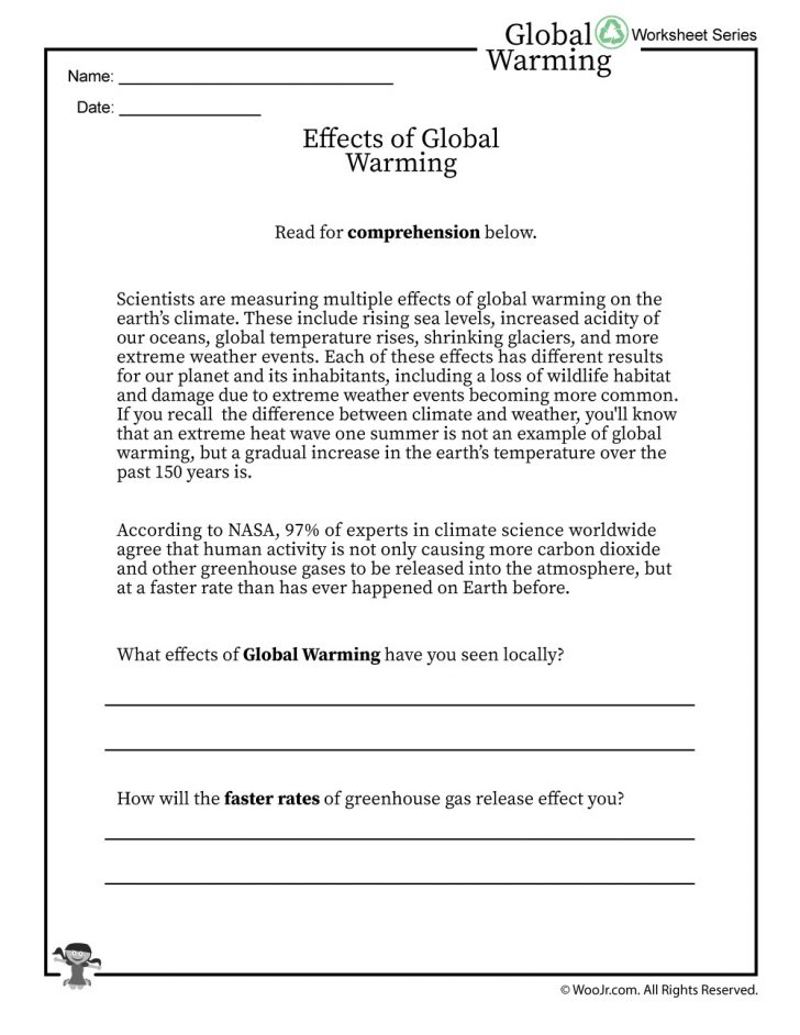 Global Warming Effects Printable Reading Worksheet | Woo! Jr. Kids ...