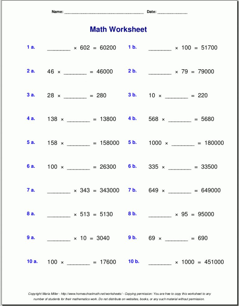 Grade 5 Multiplication Worksheets | 5Th Grade Math Multiplication ...