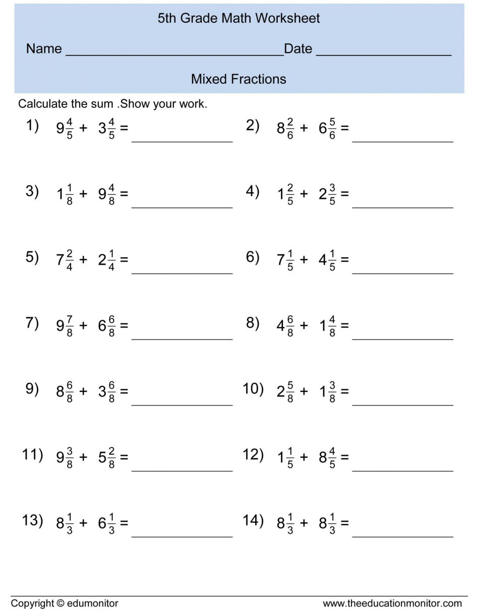 Math Worksheets For 5Th Grade Fractions Printable Printable Worksheets