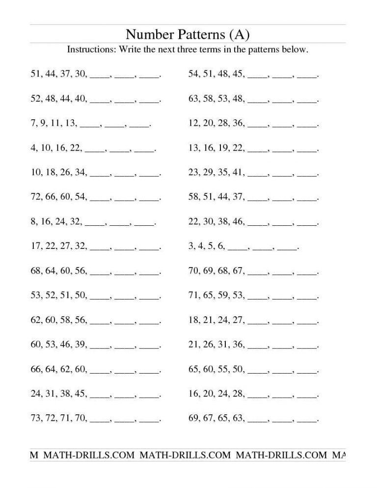 Growing And Shrinking Number Patterns (A) Patterning Worksheet ...