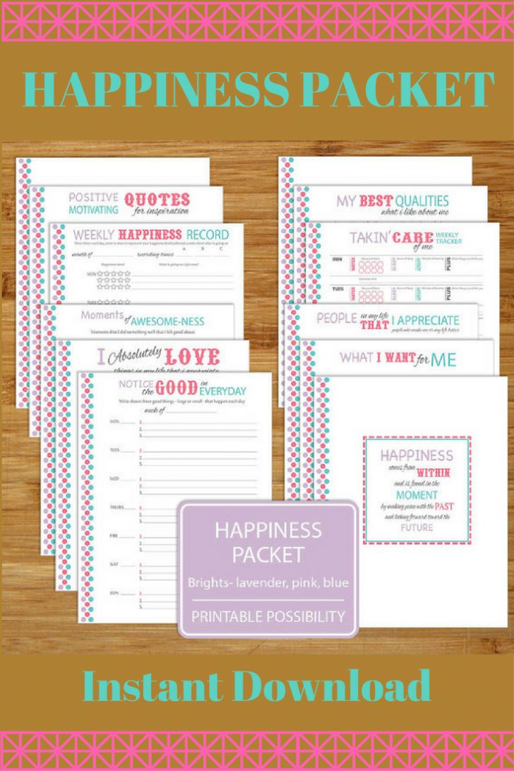 Happiness Worksheet Printables - Brights - 12 Pages - 8.5X11 Inch ...