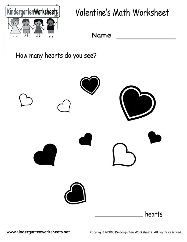 Kindergarten Valentine's Day Math Worksheet Printable | Valentine's ...