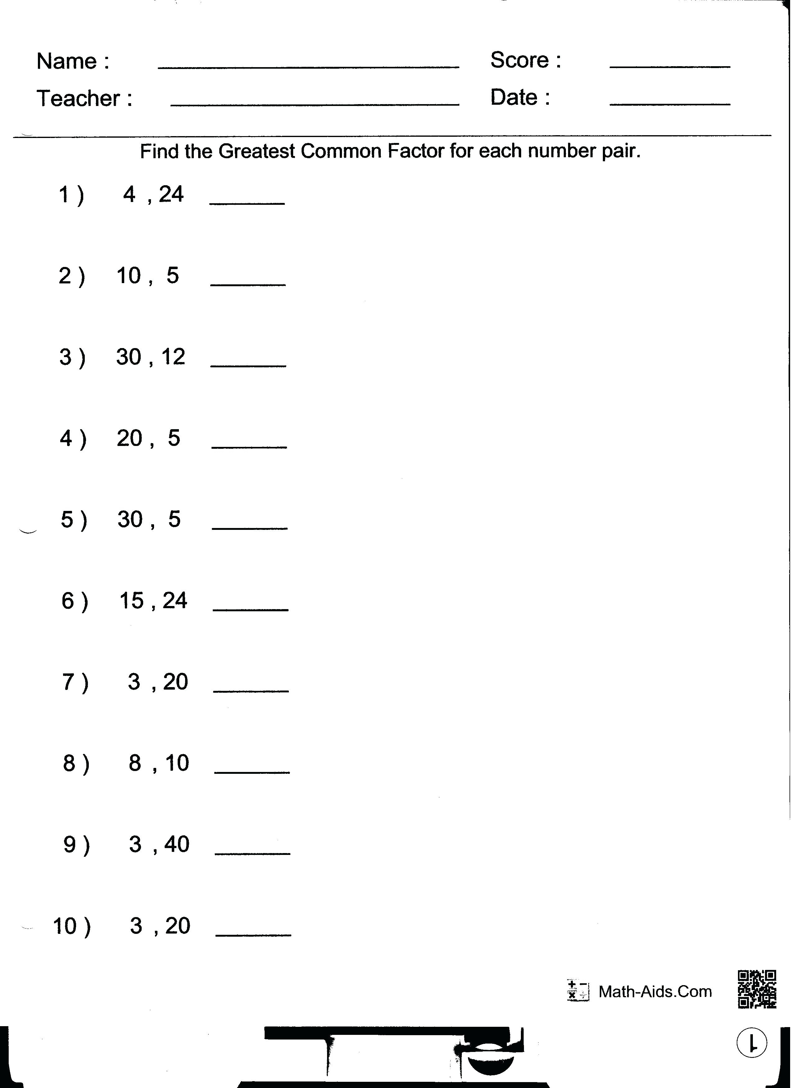 Free Printable Greatest Common Factor Worksheets Printable Worksheets Free Printable Greatest Common Factor Worksheets Printable Worksheets