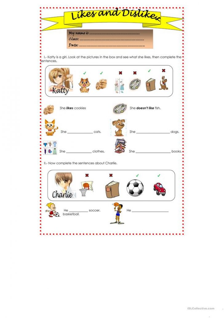 Likes And Dislikes Worksheet - Free Esl Printable Worksheets Made ...