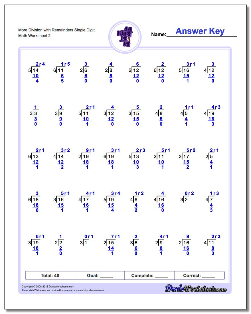 Math Worksheets Long Division